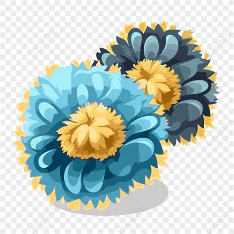 파란색 벡터 꽃과 흰색 배경 클립 아트에 노란색 Poms상표 Png 일러스트 무료 다운로드 Lovepik