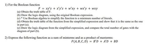solved 1 for the boolean function f xy z x y z w xy