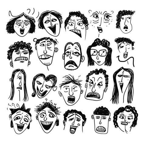 Ensemble Vectoriel Griffonné Crayon Dessiné à La Main Visage émotion
