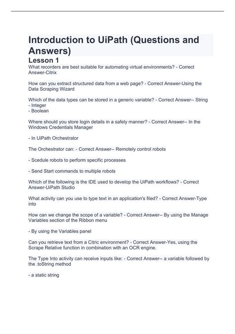 Introduction To Uipath Questions And Answers Uipath Stuvia Us