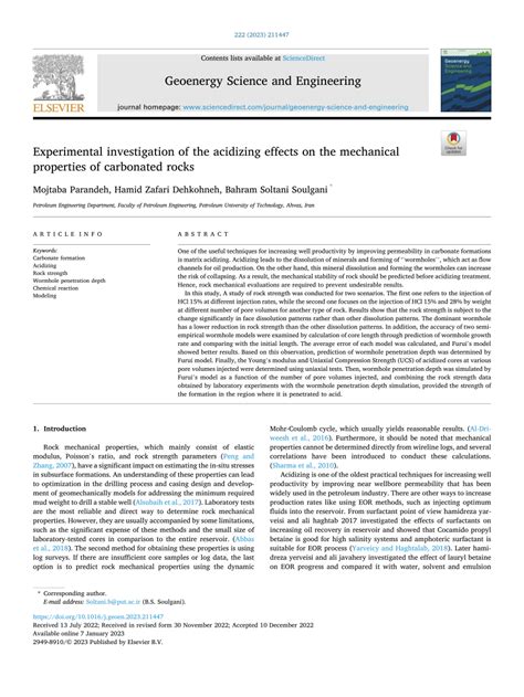 Pdf Experimental Investigation Of The Acidizing Effects On The