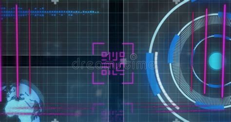 Image Of Qr Code Glowing Over Data Processing On Screens Stock
