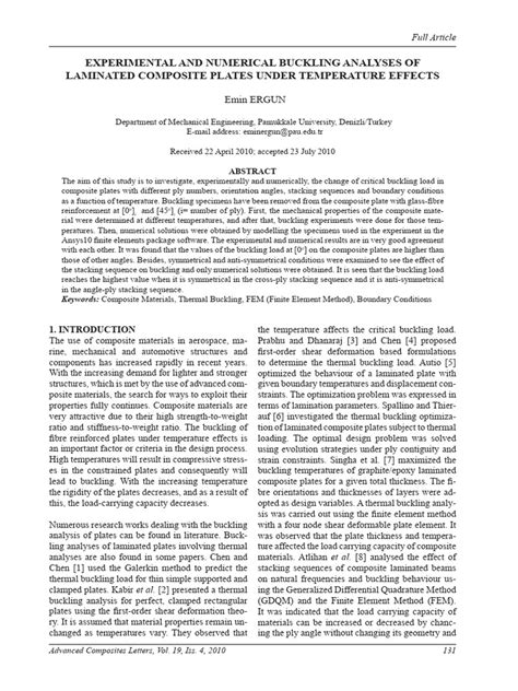 ergun 2010 experimental and numerical buckling analyses of laminated