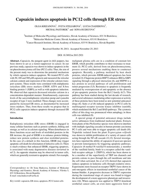 Pdf Capsaicin Induces Apoptosis In Pc12 Cells Through Er Stress