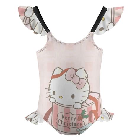 Hello Kitty Swimsuit For Girl Cute Teen Girls One Piece Ruffle Trim