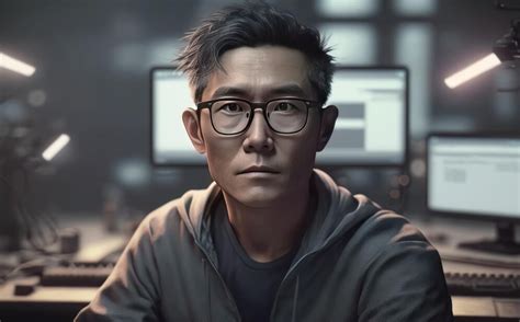 premium photo an asian man computer engineer programmer sits at a