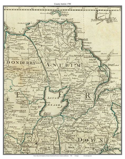 County Antrim Ireland 1790 Roque Old Map Custom Reprint Old Maps