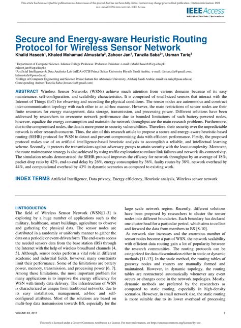Pdf Secure And Energy Aware Heuristic Routing Protocol For Wireless Sensor Network