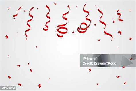 밝은 빨간 색종이와 리본이 흰색 배경에 떨어지고 있습니다 축하와 생일 축하합니다 파티 배경 화면 벡터 일러스트 레이 션 공휴일에 대한 스톡 벡터 아트 및 기타 이미지