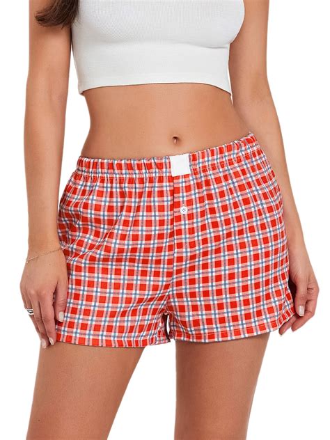 Sunwanar Womens Pajamas Shorts Plaid Pj Short Pants Flannel Lounge
