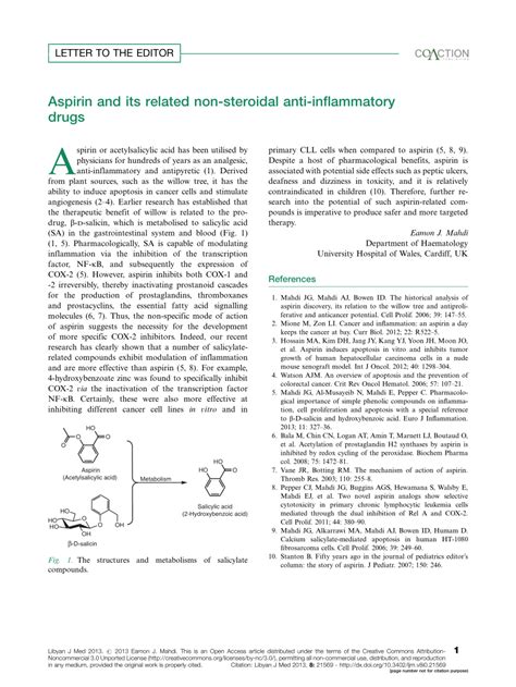 Pdf Aspirin And Its Related Non Steroidal Anti Inflammatory Drugs