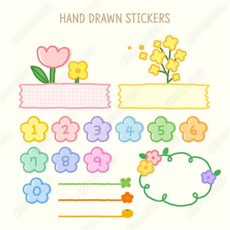 봄 꽃 식물 스티커 아이콘세트 아이콘 라인아트 일러스트기법 손그림 이미지 귀여움 물체묘사 다꾸 신조어 팬시 마스킹테이프 접착테이프