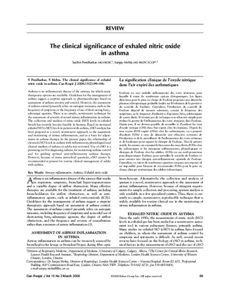 Pdf The Clinical Significance Of Exhaled Nitric Oxide In Asthma