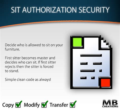 Second Life Marketplace Sit Authorization Security Sit Master Script