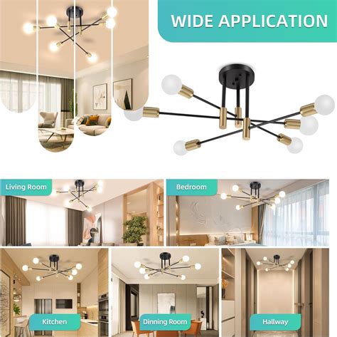 Sputnik Lámpara de techo moderna con luces color negro y dorado de mediados de siglo para