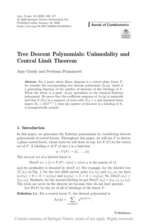 Tree Descent Polynomials Unimodality And Central Limit Theorem Request Pdf