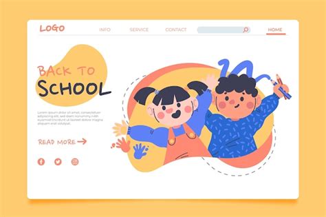 손으로 학교 방문 페이지 템플릿에 다시 그린 프리미엄 벡터