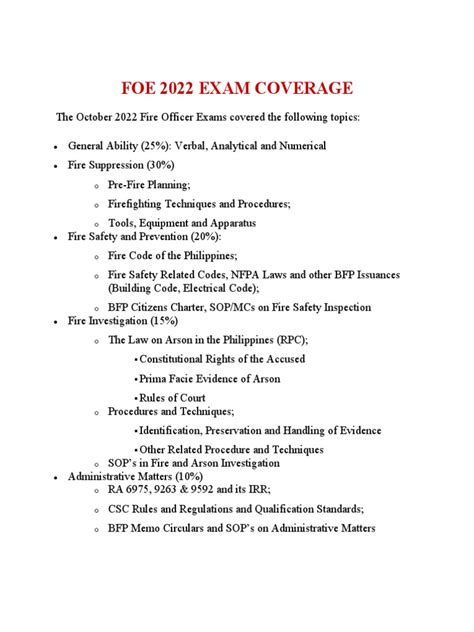 Foe Exam Coverage Pdf