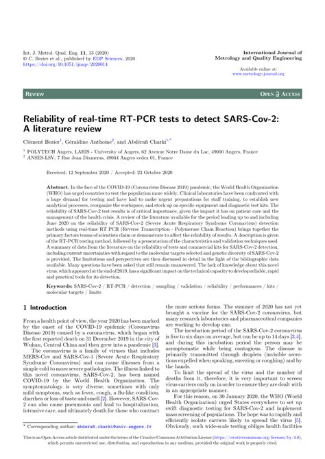 PDF Reliability Of Real Time RT PCR Tests To Detect SARS Cov 2 A Literature Review ResearchGate