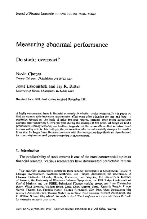 Pdf Measuring Abnormal Performance