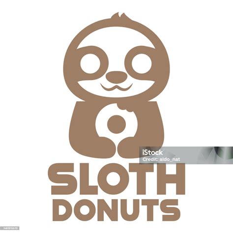 현대 벡터 플랫 디자인 귀여운 나무 늘보 도넛 만화 머리 벡터의 간단한 미니멀리스트 로고 템플릿 브랜드 엠블럼 레이블 배지 흰색 배경에 격리되어 있습니다 게으름에 대한 스톡