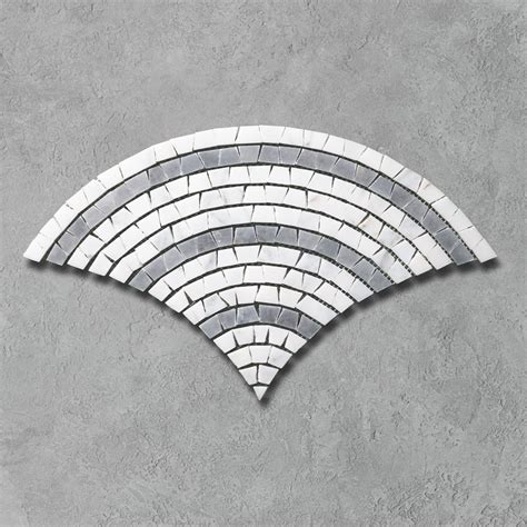 Calacatta And Bluestone Marble Cracked Fan Mosaic Fast Delivery
