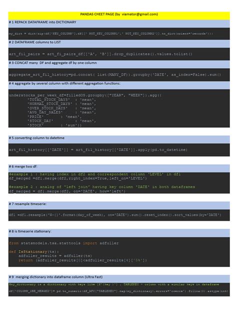 python panda dataframe cheat sheet by viamator pdf