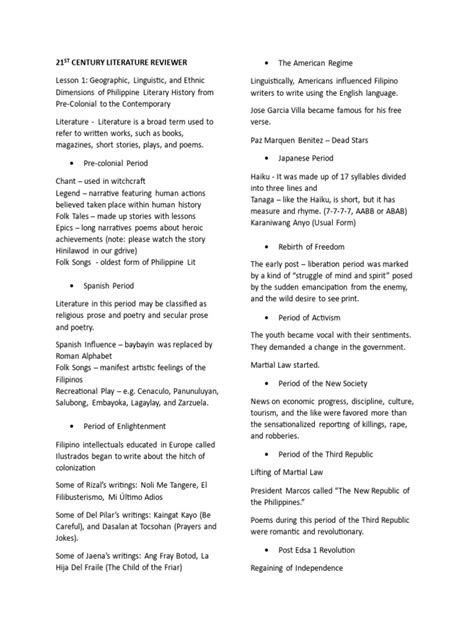 21st Century Literature Reviewer Pdf