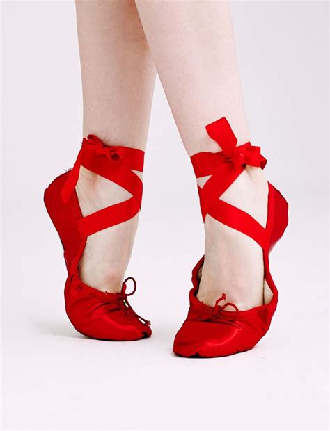 Buy Satin Workout Slippers With Ribbons At Ballet Beautiful Red