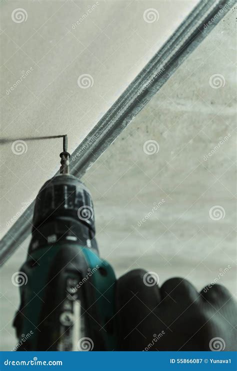 Man Fixes The Drywall Stock Image Image Of Drywall Repairing