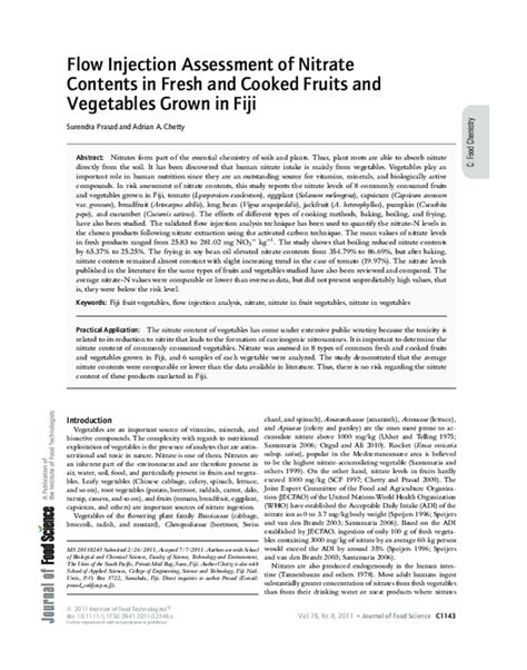 Pdf Flow Injection Assessment Of Nitrate Contents In Fresh And Cooked Fruits And Vegetables