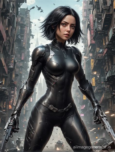 Fierce Cyberpunk Warrior Alitas Battle Angel Confrontation Ai Image