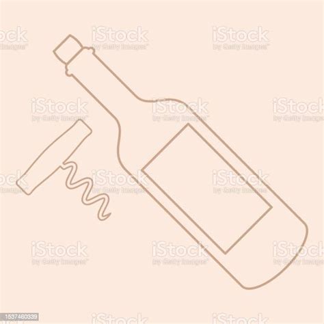 Sebotol Anggur Dan Pembuka Botol Ilustrasi Vektor Datar Terisolasi Di