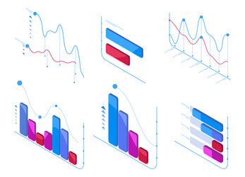 Isometric Graph Chart D Statistic Diagram Data Vector Image