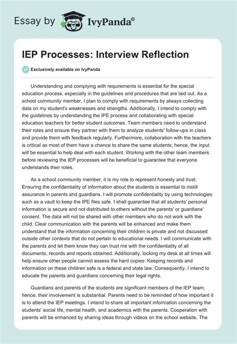 iep processes interview reflection 886 words essay example