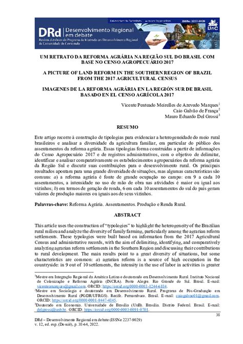 Pdf Retrato Da Reforma Agrária Na Região Sul Do Brasil Com Base No