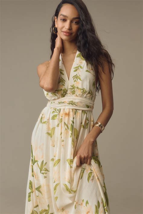 Farm Rio X Anthropologie 브이넥 플로럴 시폰 맥시 드레스 앤트로폴로지 한국 공식 스토어 유니크한 여성