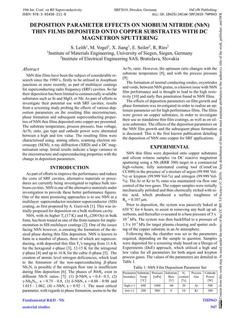 Pdf Deposition Parameter Effects On Niobium Nitride Nbn Thin Films Deposited Onto Copper