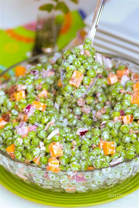 Classic Pea Salad Made With Thawed Peas Cheese Bacon And Red Onion Then Tossed In A Creamy