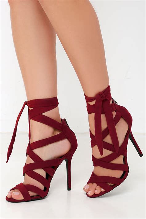 Sexy Burgundy Heels Vegan Suede Heels Caged Heels 3100 Lulus