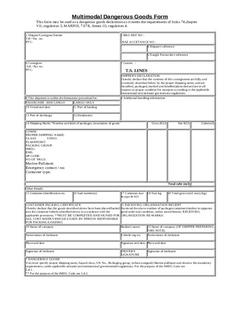 Multimodal Dangerous Goods Doc Template Pdffiller