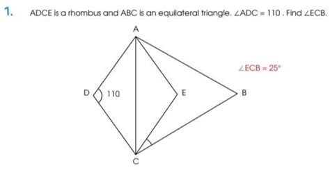 1 Adce Is A Rhombus And Abc Is An Equilateral Triangle Angle Adc 110