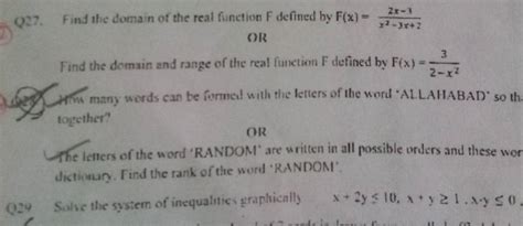q27 find the domain of the real function f defined by f x x2−3x 22x−3