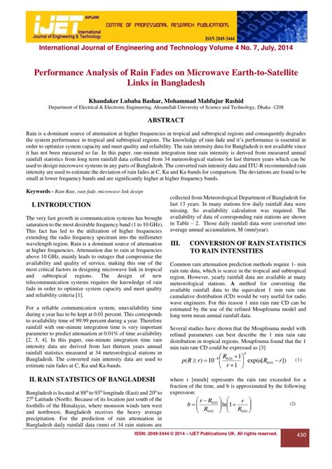 Pdf Performance Analysis Of Rain Fades On Microwave Earth To Satellite Links In Bangladesh