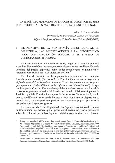 La Ileg Tima Mutaci N De La Constituci N Por El Juez