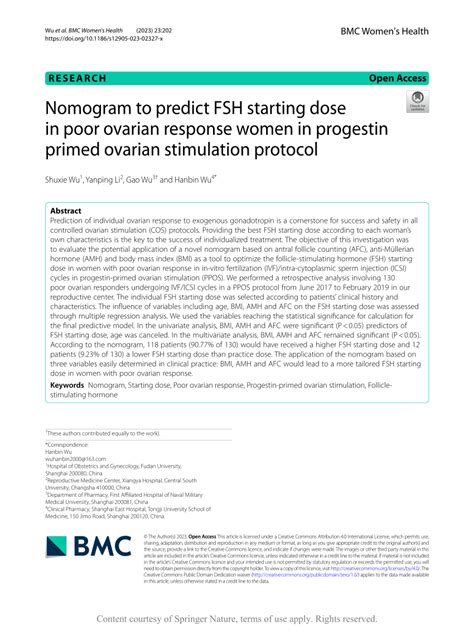 Pdf Nomogram To Predict Fsh Starting Dose In Poor Ovarian Response Women In Progestin Primed