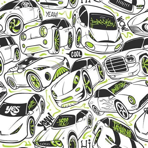 Premium Vector Seamless Pattern With Handwritten Cars Vector Illustration