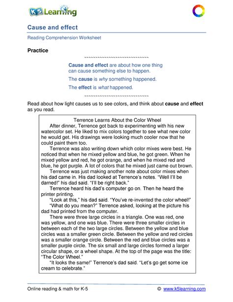 Grade 5 Cause Effect D Essay Online Reading And Math For K 5 © K5learning Cause And Effect