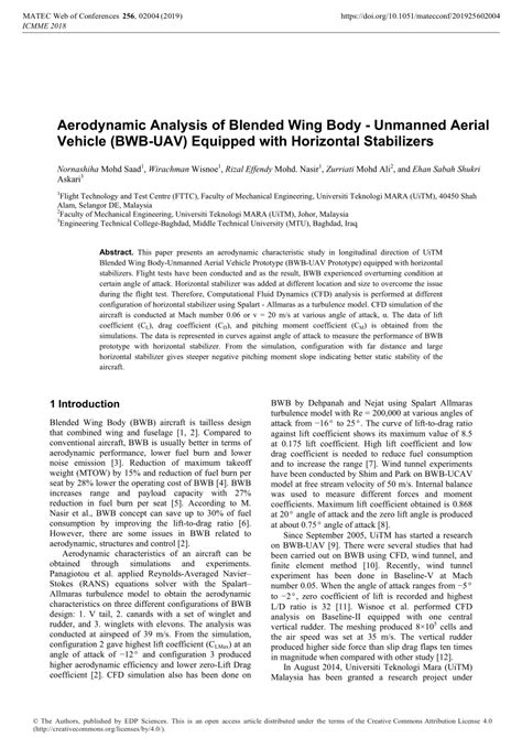 Pdf Aerodynamic Analysis Of Blended Wing Body Unmanned Aerial Vehicle Bwb Uav Equipped