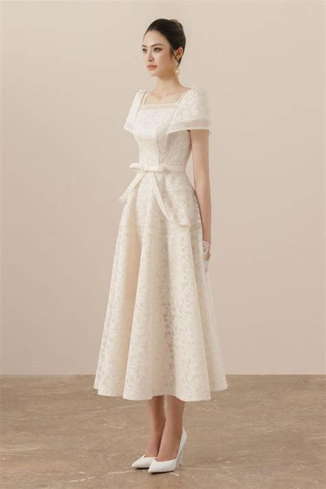 Esme A Line Square Neck Mesh Lace Midi Dress Mean Blvd